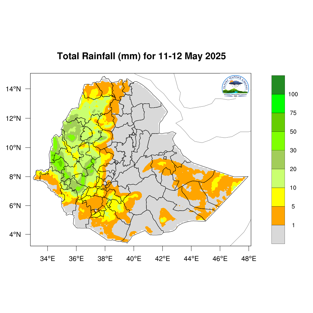 Daily Rainfall and Temperature Forecast for 11 - 13 May 2025