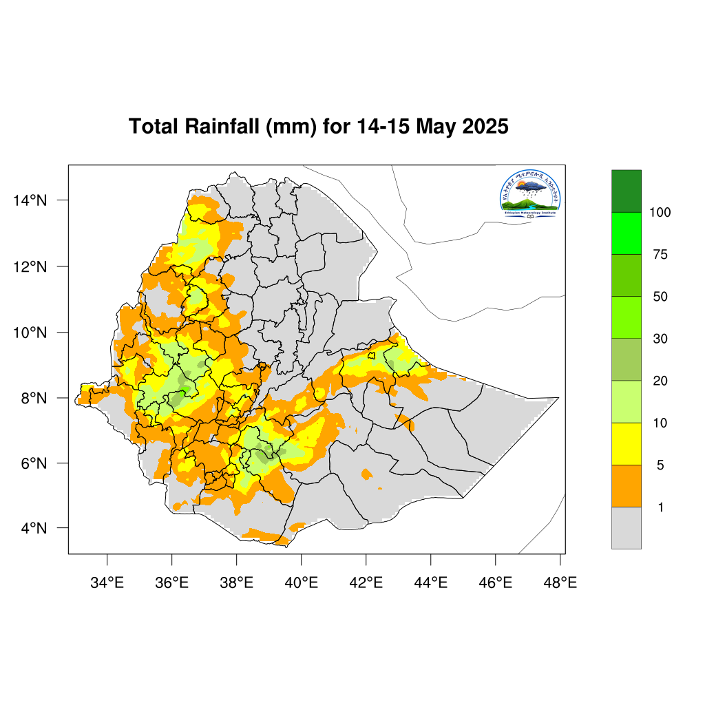 Daily Rainfall and Temperature Forecast for 14 - 16 May 2025