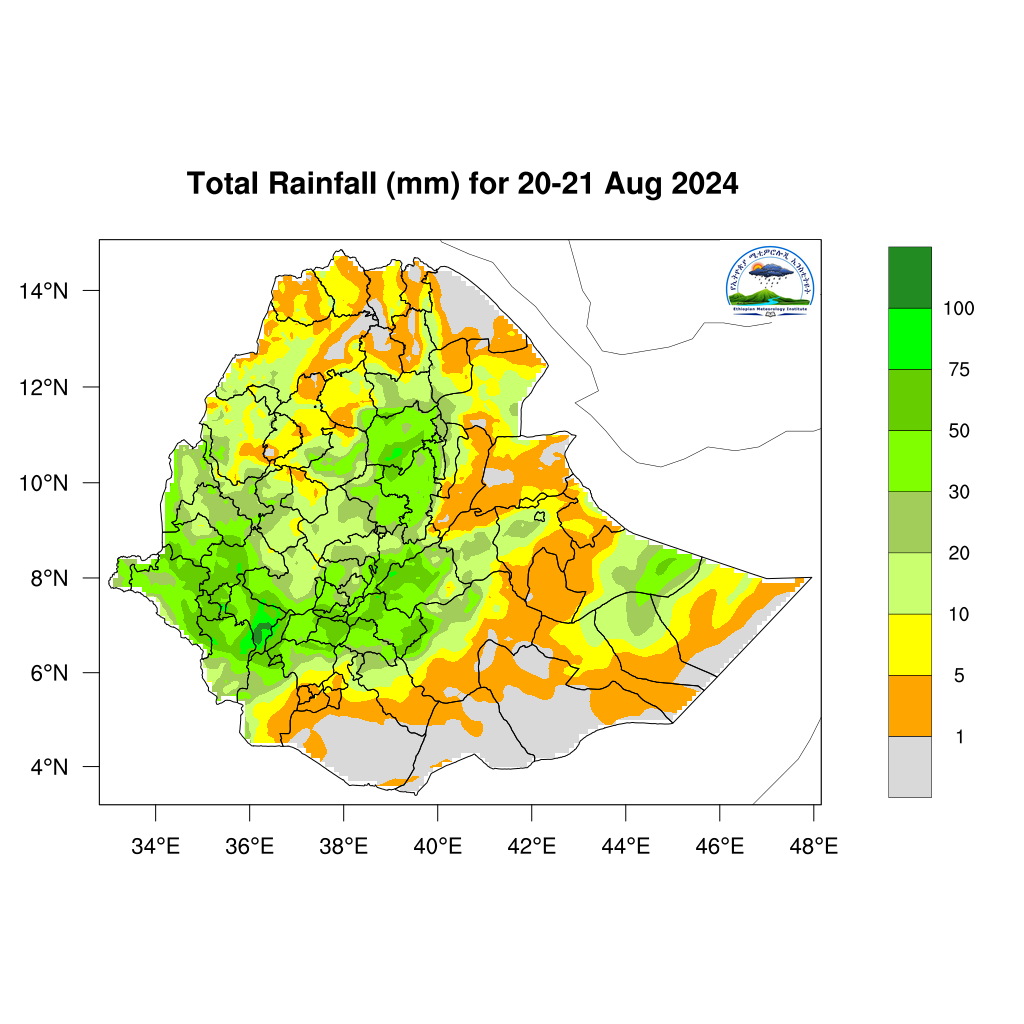 Daily Rainfall and Temperature forecast for 20-22, Aug 2024