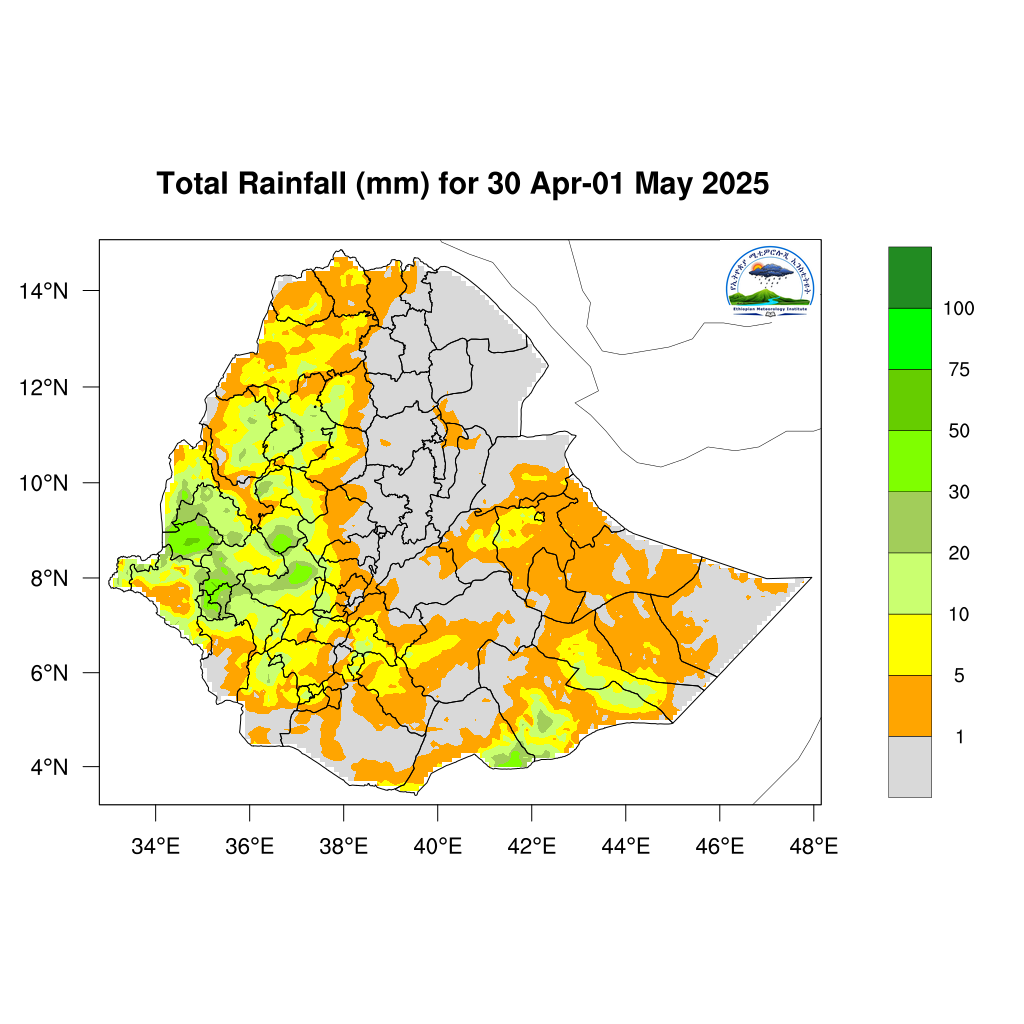 Daily Rainfall and Temperature Forecast for 30 Apr- 02 May 2025
