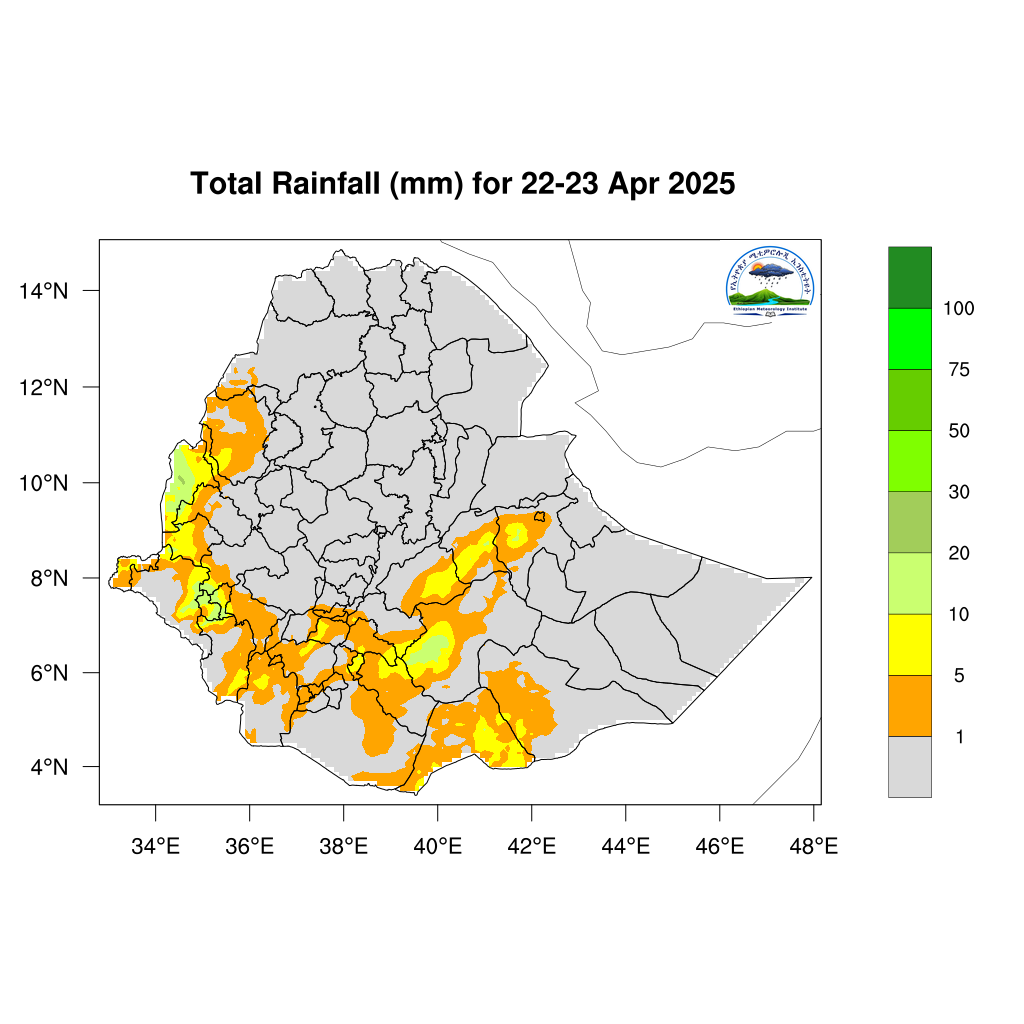 Daily Rainfall and Temperature Forecast for 22 - 24 Apr 2025