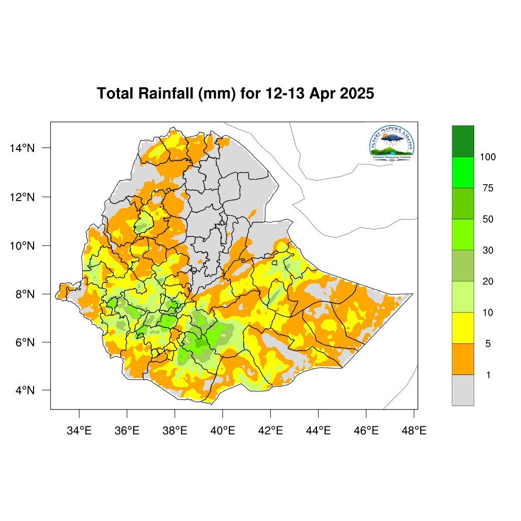 Daily Rainfall and Temperature Forecast for 12 - 14 Apr 2025